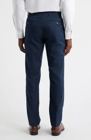 Berle Trim Fit Flat Front Lyocell & Cotton Twill Chinos - Navy