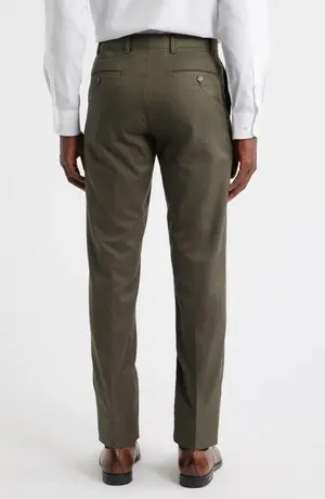 Berle Trim Fit Flat Front Lyocell & Cotton Twill Chinos