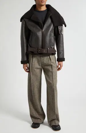 JW Anderson Belted Lambskin & Shearling Aviator Jacket - Chocolate Brown/brown