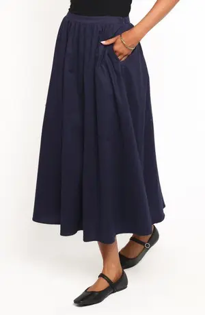 PETAL & PUP Oakley Pleated Midi Skirt - Navy