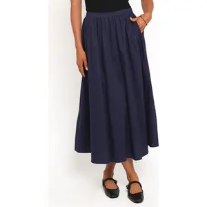 PETAL & PUP Oakley Pleated Midi Skirt - Navy