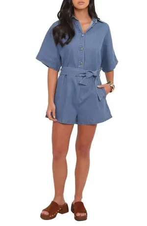 PETAL & PUP Hailey Belted Denim Romper - Indigo