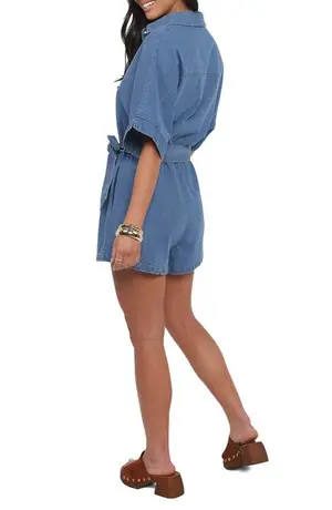 PETAL & PUP Hailey Belted Denim Romper