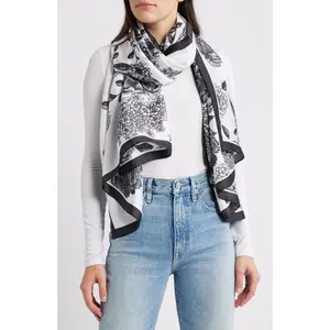 Tasha Floral Print Satin Scarf - Black/white