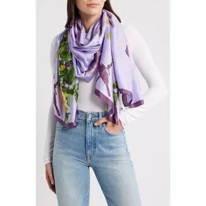 Tasha Floral Print Satin Scarf - Lilac/ivory