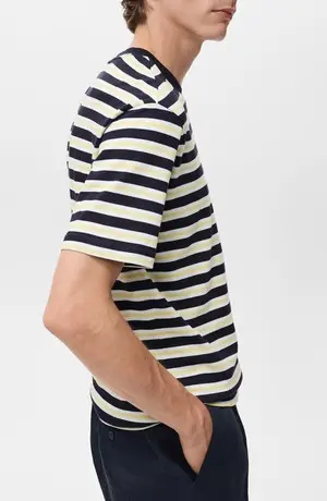 Mango Regular Fit Stripe Cotton T-shirt - Navy