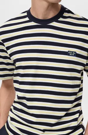 Mango Regular Fit Stripe Cotton T-shirt - Navy