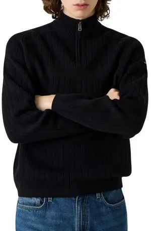 Guess Cotton Rib Half Zip Sweater - Black
