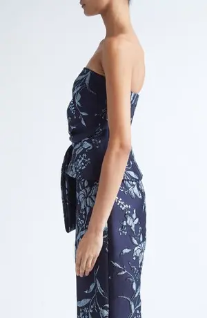 Lela Rose Metallic Floral Brocade Strapless Top
