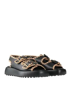 TOD'S Leather Wedge Sandals - Black