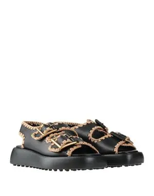 TOD'S Leather Wedge Sandals - Black