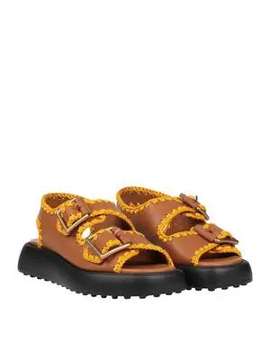 TOD'S Leather Wedge Sandals - Brown