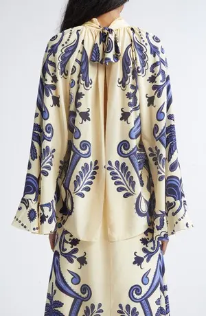 Johanna Ortiz Floral Paisley Silk Crêpe De Chine Top - Ecru/navy