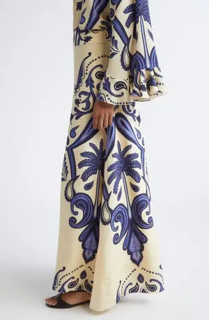 Johanna Ortiz Floral Paisley Silk Crêpe De Chine Maxi Skirt - Ecru/navy