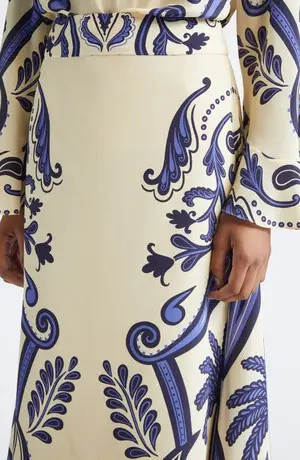 Johanna Ortiz Floral Paisley Silk Crêpe De Chine Maxi Skirt - Ecru/navy