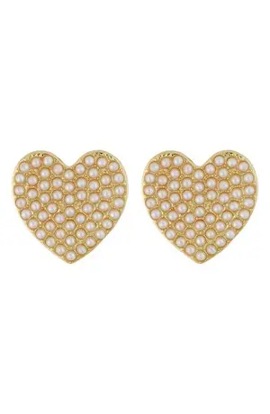PANACEA Faux Pearl Heart Stud Earrings - Gold/white