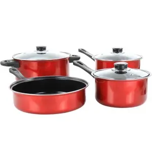 GIBSON EVERYDAY Everyday Cardinal 7 Piece Nonstick Steel Cookware Set - Red