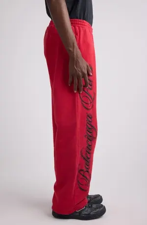 Balenciaga Big B Cursive Logo Embroidered Dry Fleece Sweatpants - Red/black