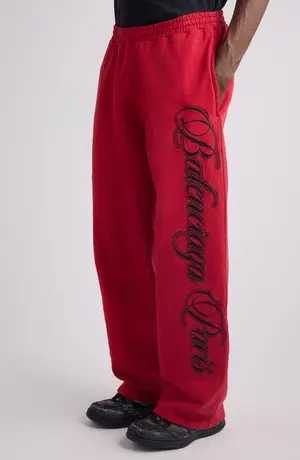 Balenciaga Big B Cursive Logo Embroidered Dry Fleece Sweatpants - Red/black
