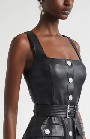 L'Agence Midy Faux Leather Sleeveless Dress - Black