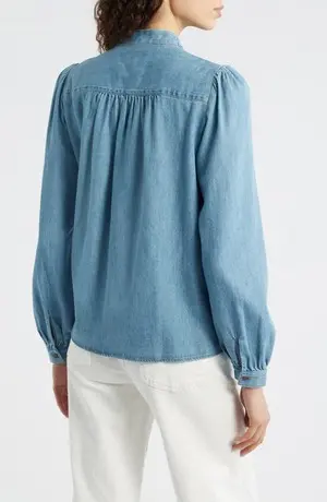 Boden Tie Neck Denim Top
