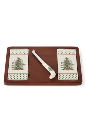 SPODE Christmas Tree Polka Dot Cheese Board & Knife Set