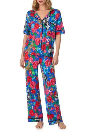 ROOM SERVICE Contrast Piping Pajamas - Blue Floral
