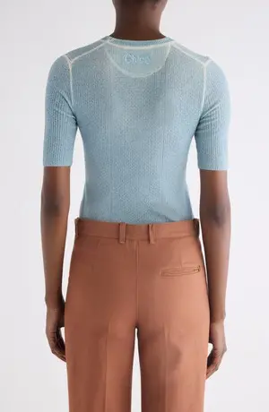 Chloé Pointelle Stitch Merino Wool Blend Sweater - Cloudless Blue