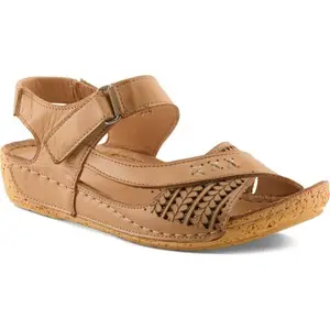 SPRING STEP SHOES Galaire Laser-cut Wedge Sandals - Tan