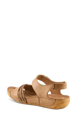 SPRING STEP SHOES Galaire Laser-cut Wedge Sandals - Tan