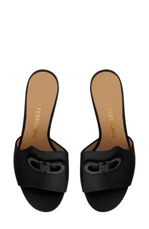 FERRAGAMO Rexy Leather Slide Sandal - Nero Biscotto