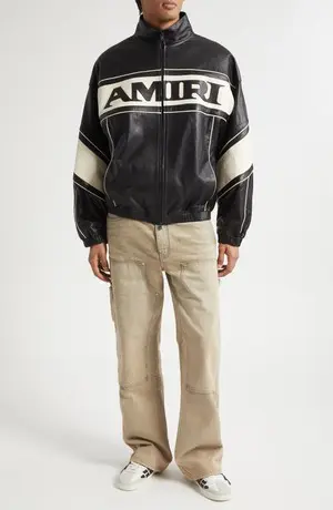 Amiri Sport Logo Lambskin Leather Track Jacket