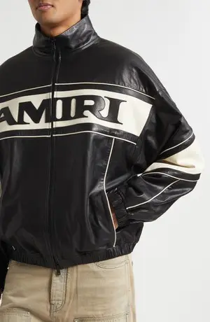 Amiri Sport Logo Lambskin Leather Track Jacket