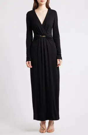 Halogen Wrap Front Long Sleeve Maxi Dress