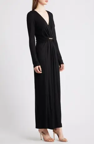 Halogen Wrap Front Long Sleeve Maxi Dress