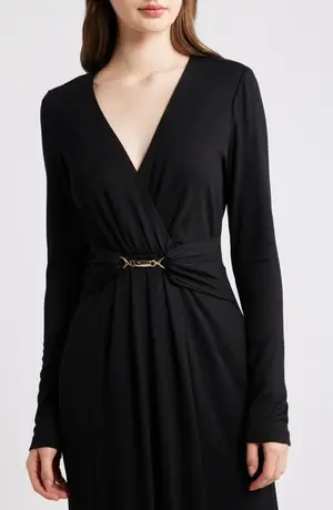 Halogen Wrap Front Long Sleeve Maxi Dress