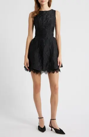 SISTER JANE Screenplay Floral Jacquard Cocktail Mini Dress - Black