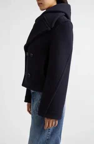 JW Anderson Crop Double Face Wool Pea Coat With Removable Hood