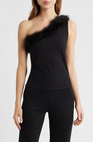 Mango Xplumi Feather-trimmed One-shoulder Top
