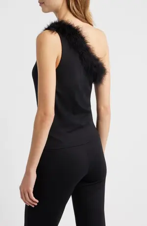 Mango Xplumi Feather-trimmed One-shoulder Top