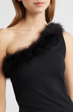 Mango Xplumi Feather-trimmed One-shoulder Top