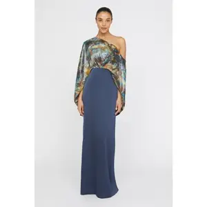 Theia Gisette One-shoulder Cape Gown