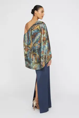 Theia Gisette One-shoulder Cape Gown