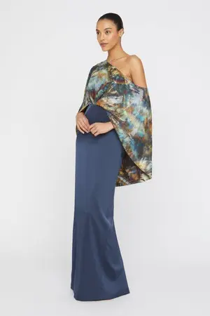 Theia Gisette One-shoulder Cape Gown