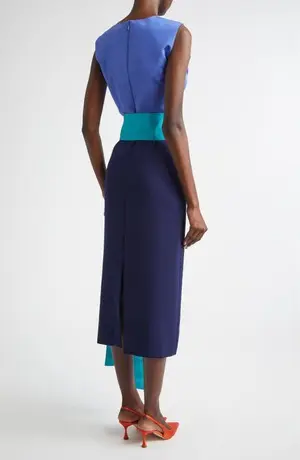 Carolina Herrera Colorblock Stretch Crepe Sheath Dress With Faille Sash