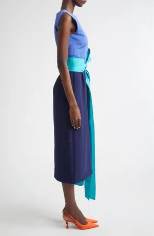 Carolina Herrera Colorblock Stretch Crepe Sheath Dress With Faille Sash