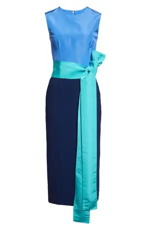 Carolina Herrera Colorblock Stretch Crepe Sheath Dress With Faille Sash