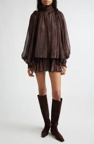 SIEDRES Kaia Geo Print Tiered Metallic Chiffon Miniskirt - Brown Multi