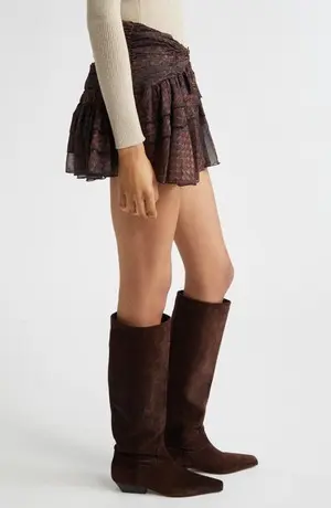 SIEDRES Kaia Geo Print Tiered Metallic Chiffon Miniskirt - Brown Multi
