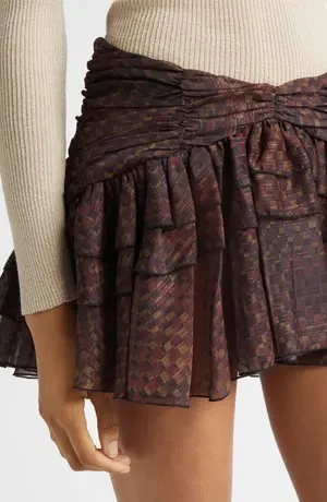 SIEDRES Kaia Geo Print Tiered Metallic Chiffon Miniskirt - Brown Multi